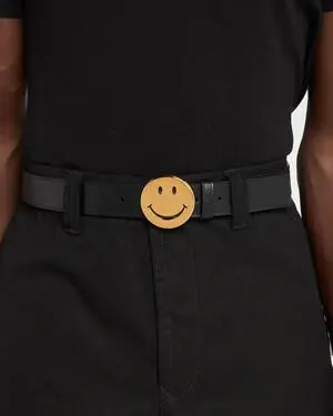 Moschino Apos;s Smiley Leather Belt - Black