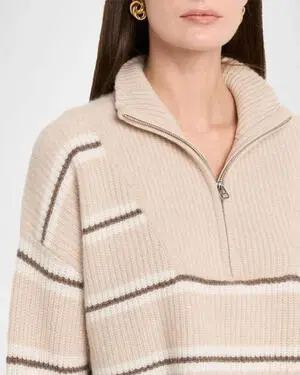 Staud Hampton Stripe Cashmere Cropped Sweater