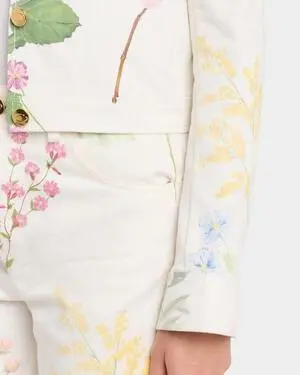 Oscar De La Renta Faded Mixed Botanical Print Cotton Single-breasted Jacket - White Mult
