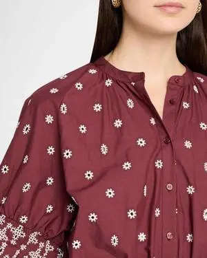 Essentiel Antwerp Kaylani Embroidered Mini Shirtdress - Deep Wine