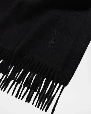 Saint Laurent Apos;s Cashmere Embroidered-cassandre Scarf - Black