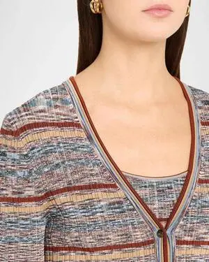 Veronica Beard Calliope Striped Rib-knit Cardigan - Rust Multi
