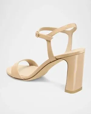 STUART WEITZMAN Babette Patent Leather Ankle-strap Sandals - Beige