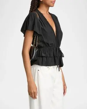 Ramy Brook Emberly Chiffon Tiered Blouse - Black