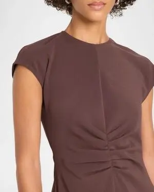 Veronica Beard June Ruched Cap-sleeve Midi Dress