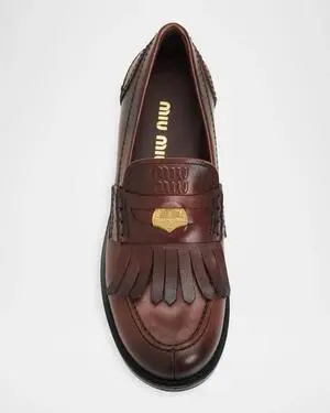 Miu Miu Fringed Leather Penny Loafers