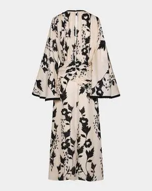 JOHANNA ORTIZ Pintando En Henna Silk Long-sleeve Maxi Dress