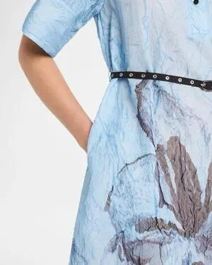 LOVEBIRDS Serenza Crinkled Floral-print Silk Midi Shirtdress - Chambray B