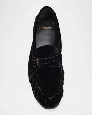 Saint Laurent Apos;s Le Cassandre Moc-toe Loafers In Velvet - Noir