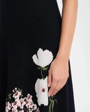 Oscar De La Renta Short-sleeve Multi Floral Knit Midi Dress