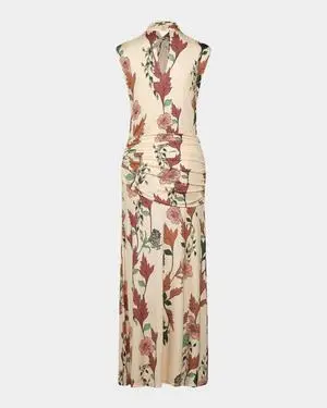 Johanna Ortiz Hibiscus Compass Crisscross Ruched Ankle Dress