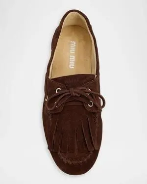 Miu Miu Fringe Suede Moccasin Loafers