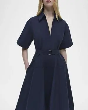 Simkhai Deanna Short-sleeve Belted Midi Dress - Midnight
