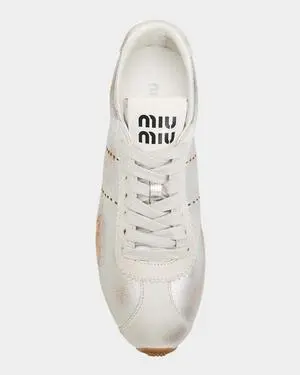 Miu Miu Metallic Leather Low-top Sneakers - Argento