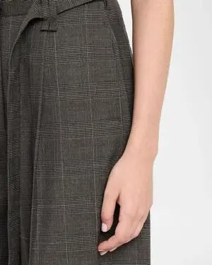 Simone Rocha Prince Of Wales Check Wool Wide-leg Crop Trousers With Belt - Peat