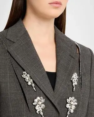 Simone Rocha Prince Of Wales Check Wool Single-breasted Slash Jacket - Peat/pearl