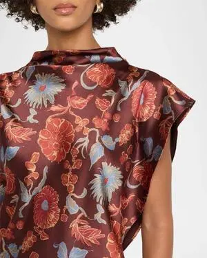 Tanya Taylor Adrien Floral Satin Top - Deep Redwo
