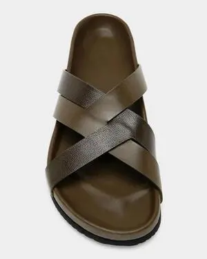 TOM FORD Apos;s Crisscross Strap Leather Sandals - Dark Moss