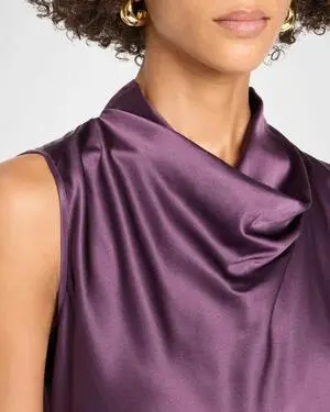Veronica Beard Tam Silk-blend Cowlneck Top - Dark Eggpl