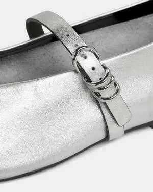 Rag & Bone Spire Metallic Leather Mary Jane Ballerina Flats - Silver
