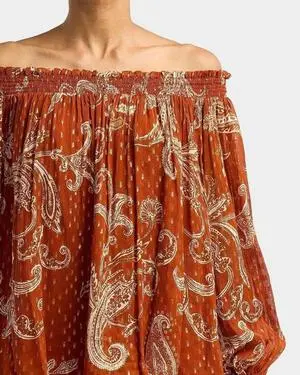 Hemant & Nandita Ruza Paisley Smocked Off-the-shoulder Top