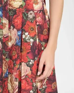 Adam Lippes Leighton Belted Floral Poplin Midi Dress