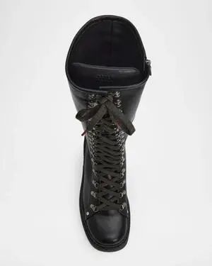 Miu Miu 40mm Leather Lace-up Knee-high Combat Boots - Nero