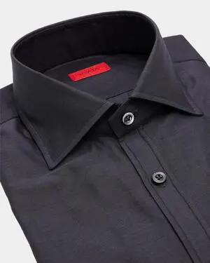 Isaia Apos;s Cotton Micro-herringbone Dress Shirt - Gray