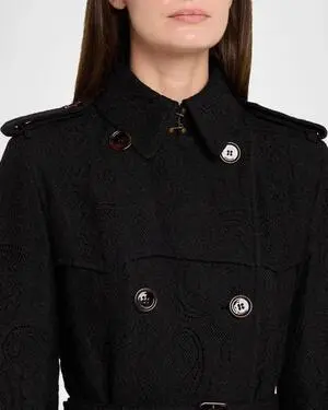 Burberry Foxfield Lace Double-breasted Short Trench Jacket