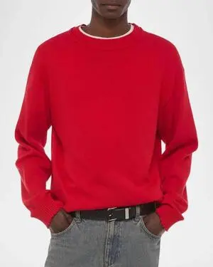 Helmut Lang Apos;s Cotton Lettuce-trim Crewneck Sweater - Red