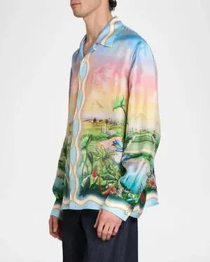Casablanca Apos;s Silk Long-sleeve Camp Shirt - Multi