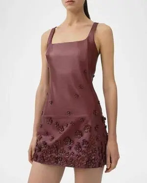 Simkhai Talen Floral-embellished Faux Leather Mini Dress