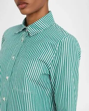 Lafayette 148 New York Striped Button-front Cotton Shirt