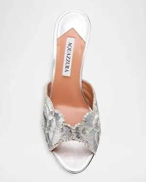 AQUAZZURA 75mm Ce Soir Embellished Metallic Mules - Silver