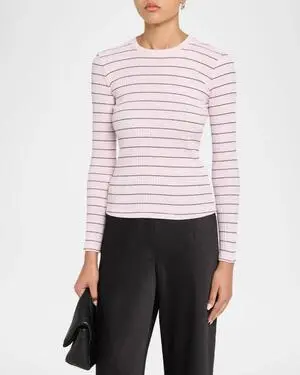 Vince Stripe Long-sleeve Rib-knit Tee