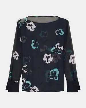 Emporio Armani Floral-print Chiffon Blouse - Navy