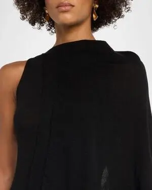 Rick Owens Sleeveless Asymmetric Scarf Wool Knit Maxi Dress