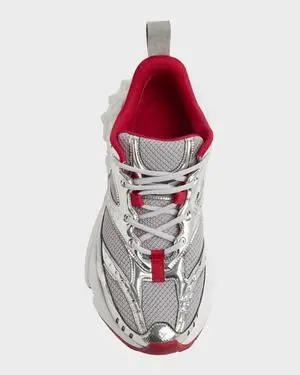 CHRISTIAN LOUBOUTIN So Flo Mesh & Metallic Leather Runner Sneakers - Silver