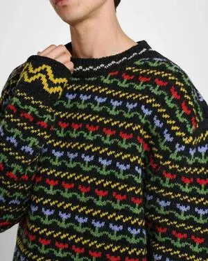 Marni Apos;s Floral Wool Knit Crewneck Sweater - Charcoal/g