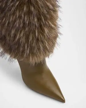 CHRISTIAN LOUBOUTIN 100mm Yangzee Faux Fur Leather Knee-high Boots - Bronze
