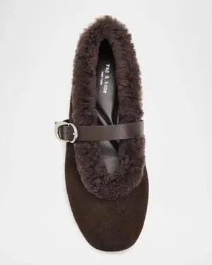 Rag & Bone Spire Shearling-lined Suede Mary Jane Ballerina Flats - Dark Choco