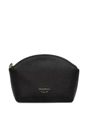 Emporio Armani Beauty Case Textured Leather With Gold-toned Zip - Black
