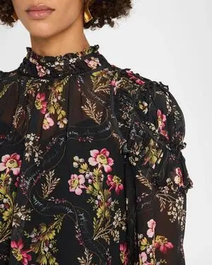 Cinq À Sept Long-sleeve Love Letter Floral Blouse - Black Multi