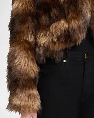 Cinq À Sept Patchwork Faux Fur Cropped Jacket - Brown Patch