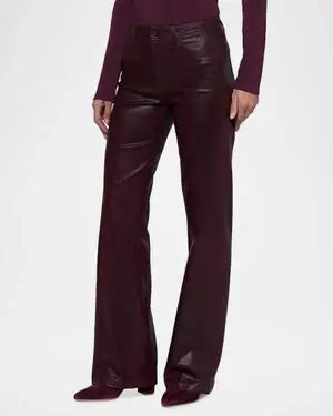 L & APOS;AGENCE Clayton Coated Wide-leg Jeans - Deep Sangr