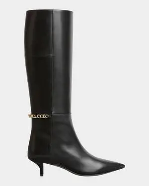 Gucci Signoria Leather Logo Chain Tall Boots