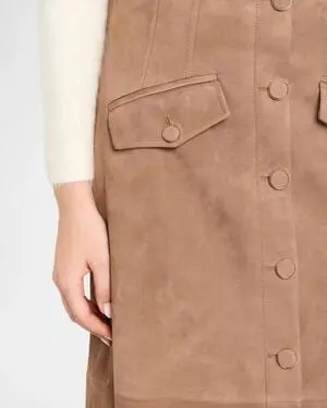 Veronica Beard Callisian Suede Midi Skirt - Bark