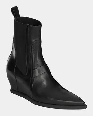 Rick Owens Point Toe Leather Wedge-heel Ankle Boots