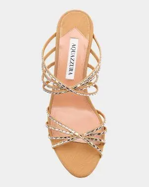 AQUAZZURA Tell Me Crystal 75mm Grosgrain Sandals - Caramel