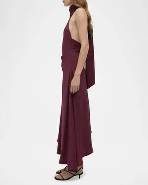 Simkhai Monica High-low Satin Halter Midi Dress